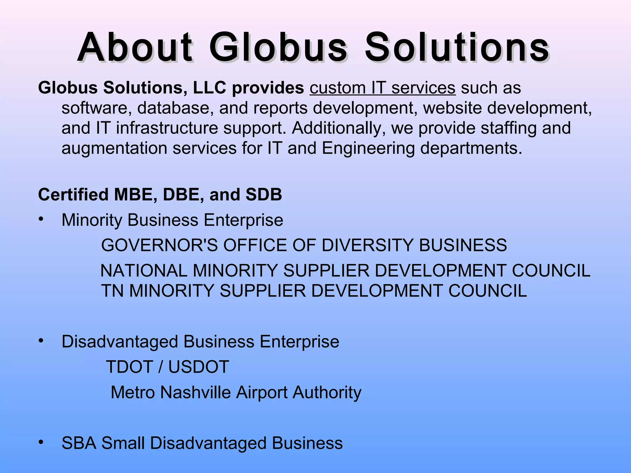 Capability Statement Globus Solutions | PPT