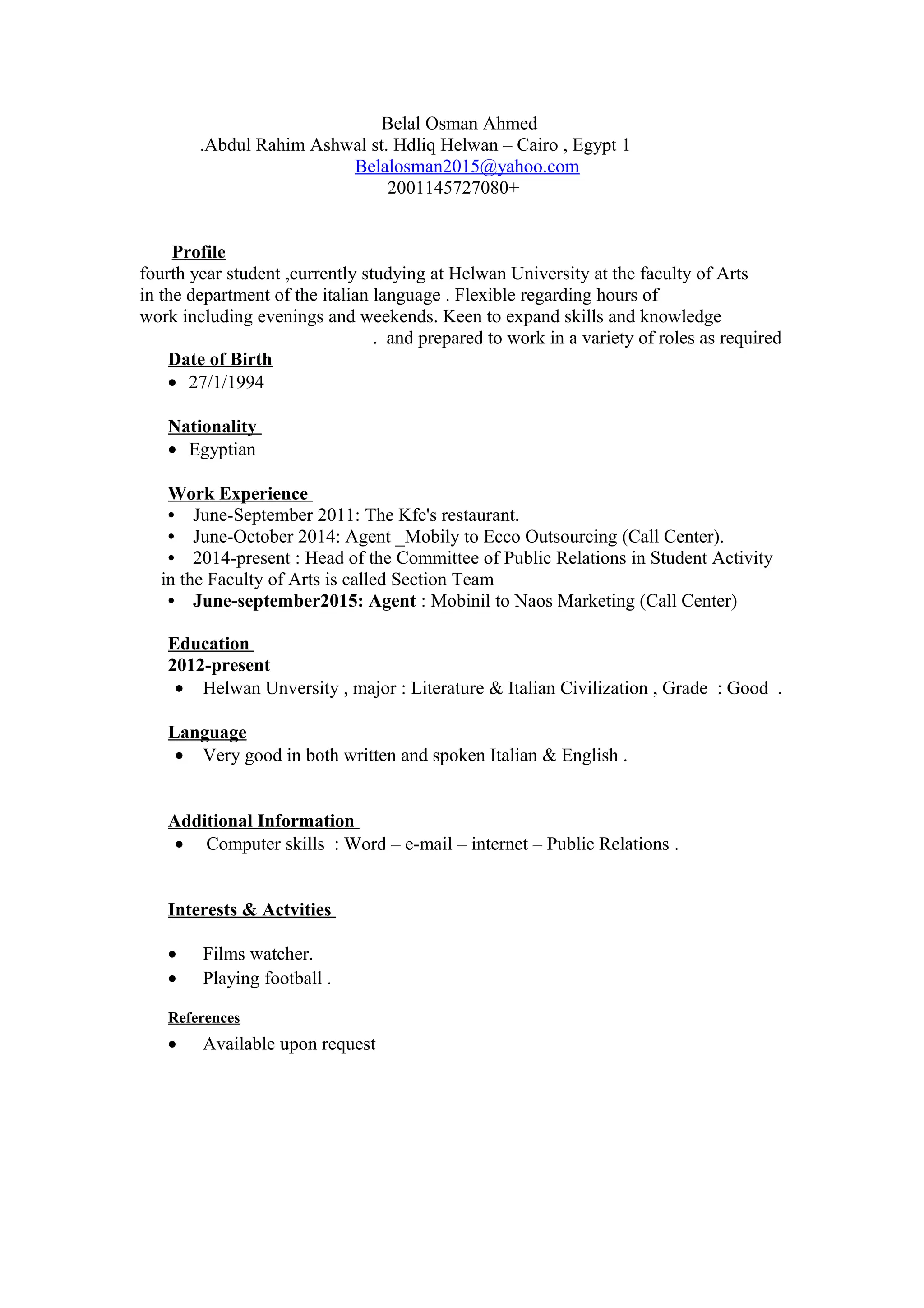 Belal Osman Ahmed | DOC | Education