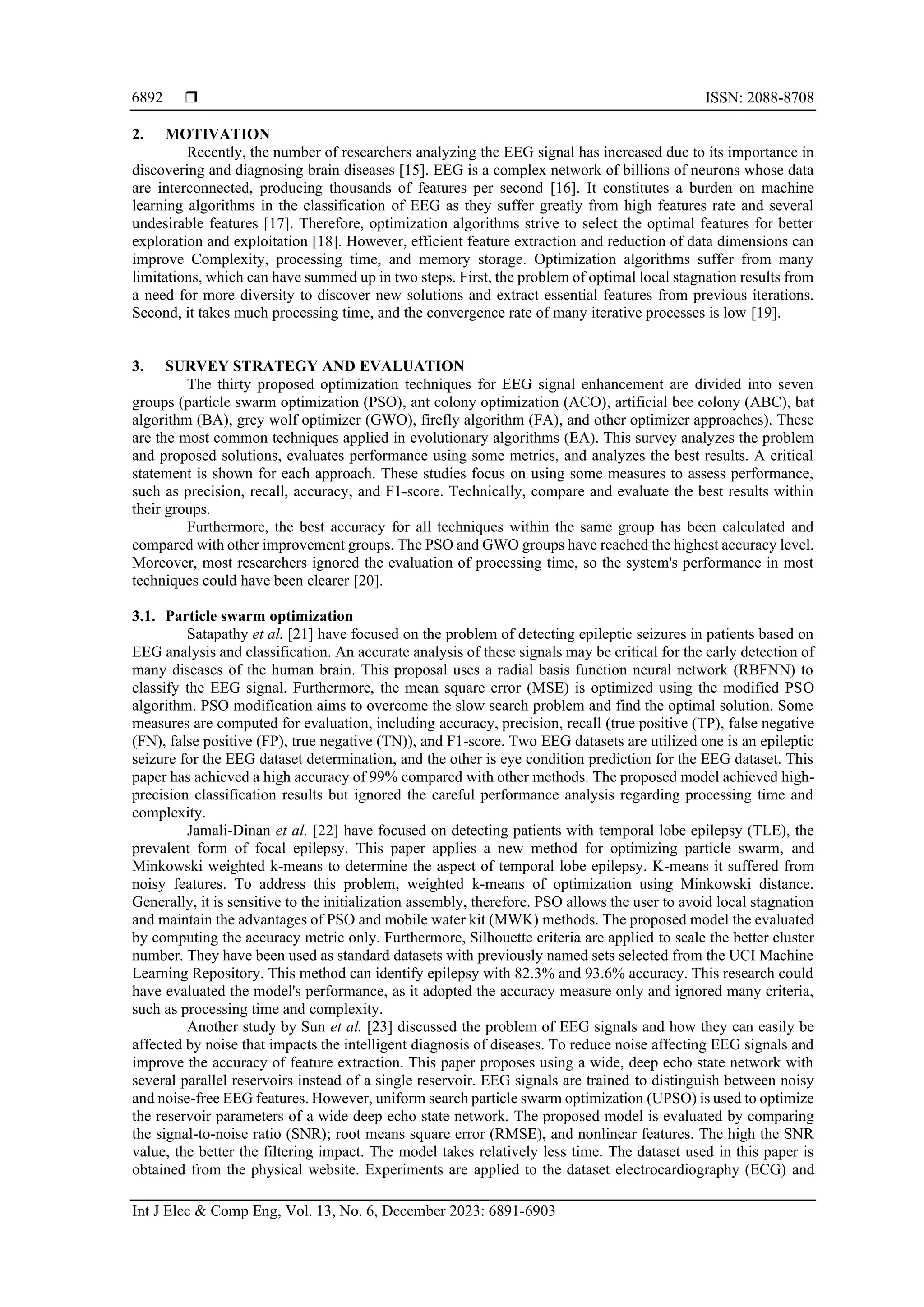 Survey analysis for optimization algorithms applied to electroencephalogram | PDF