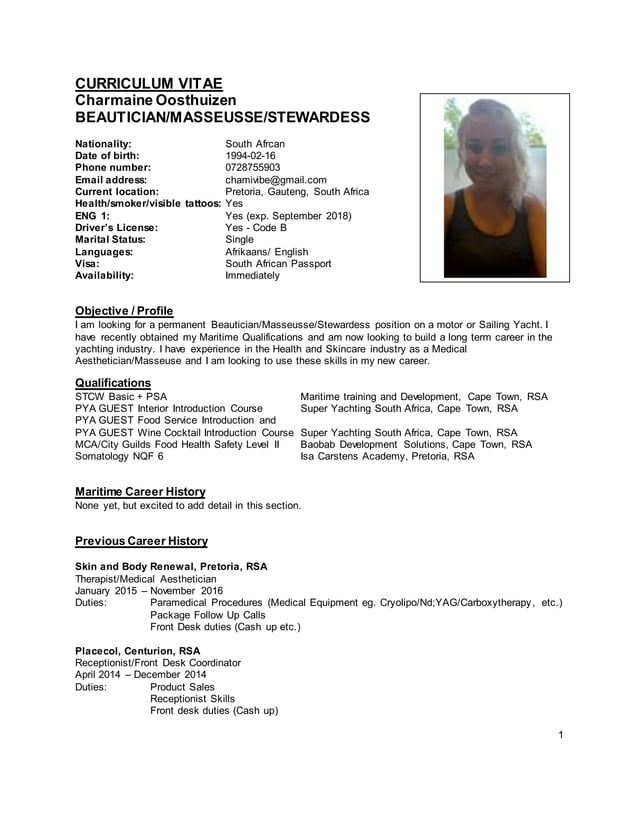 CURRICULUM VITAE | DOCX | Cruises | Travel Type