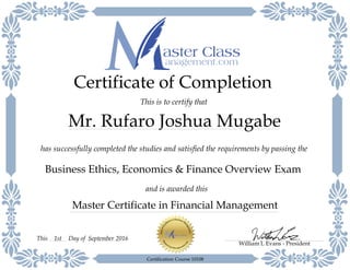Financial Management Certificate - Mr. Rufaro Joshua Mugabe | PPT