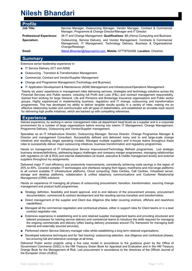 Nilesh_Bhandari_CV Dec 2014 V final 1 0 v 1 for SM Baseline | PDF