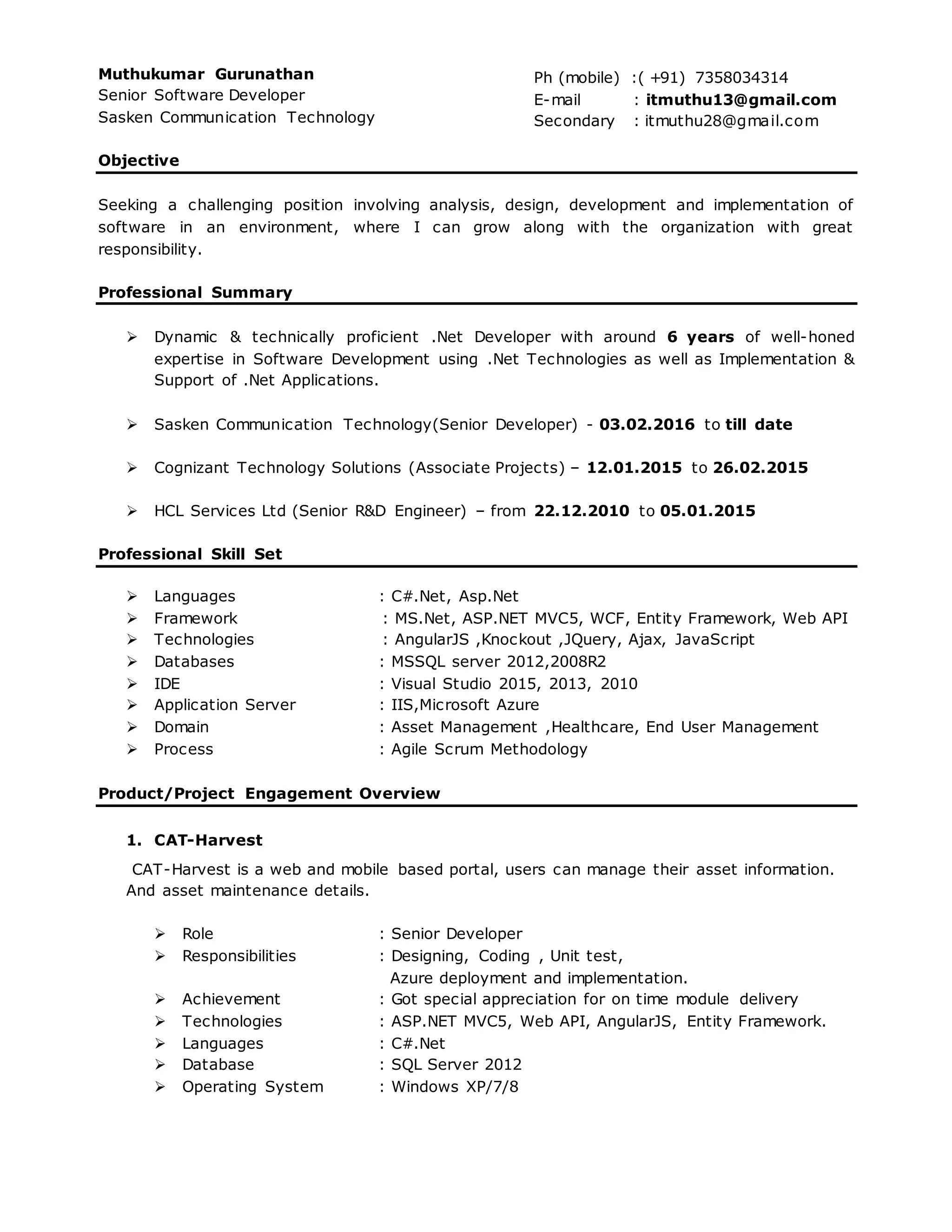 Muthukumar_DotNet_MVC_API[6 years] | PDF