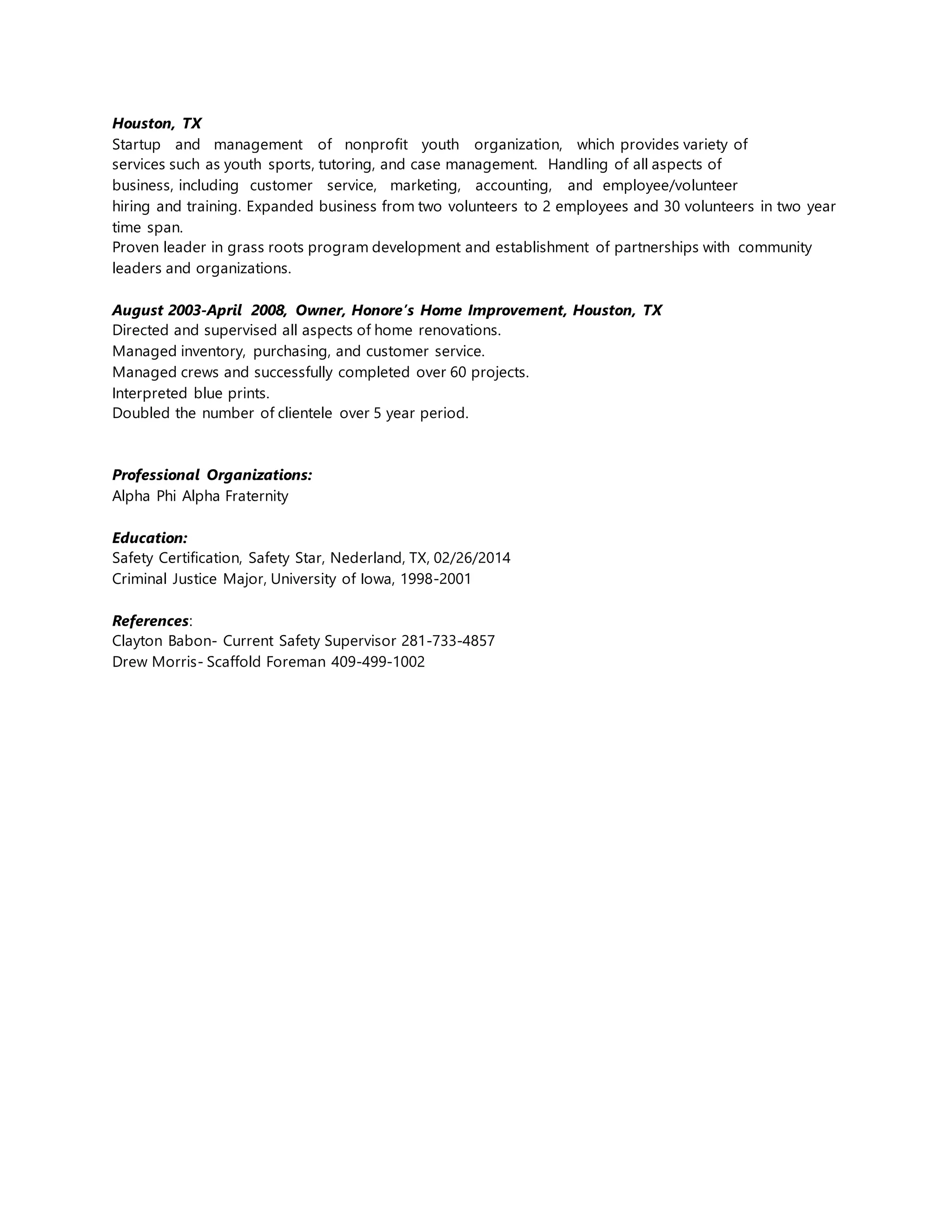 CARLOS HONORE resume | DOCX | Non-Profit Organizations | Industries