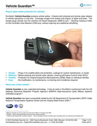 RunSafe Vehicle Guardian | PDF | Automotive Industry | Industries