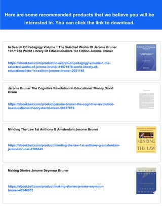 Jerome Bruner Language Culture And Self 1st David Bakhurst Ed | PDF