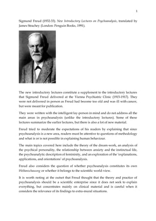 Sigmund Freud's 'New Introductory Lectures on Psychoanalysis (1932-33 ...