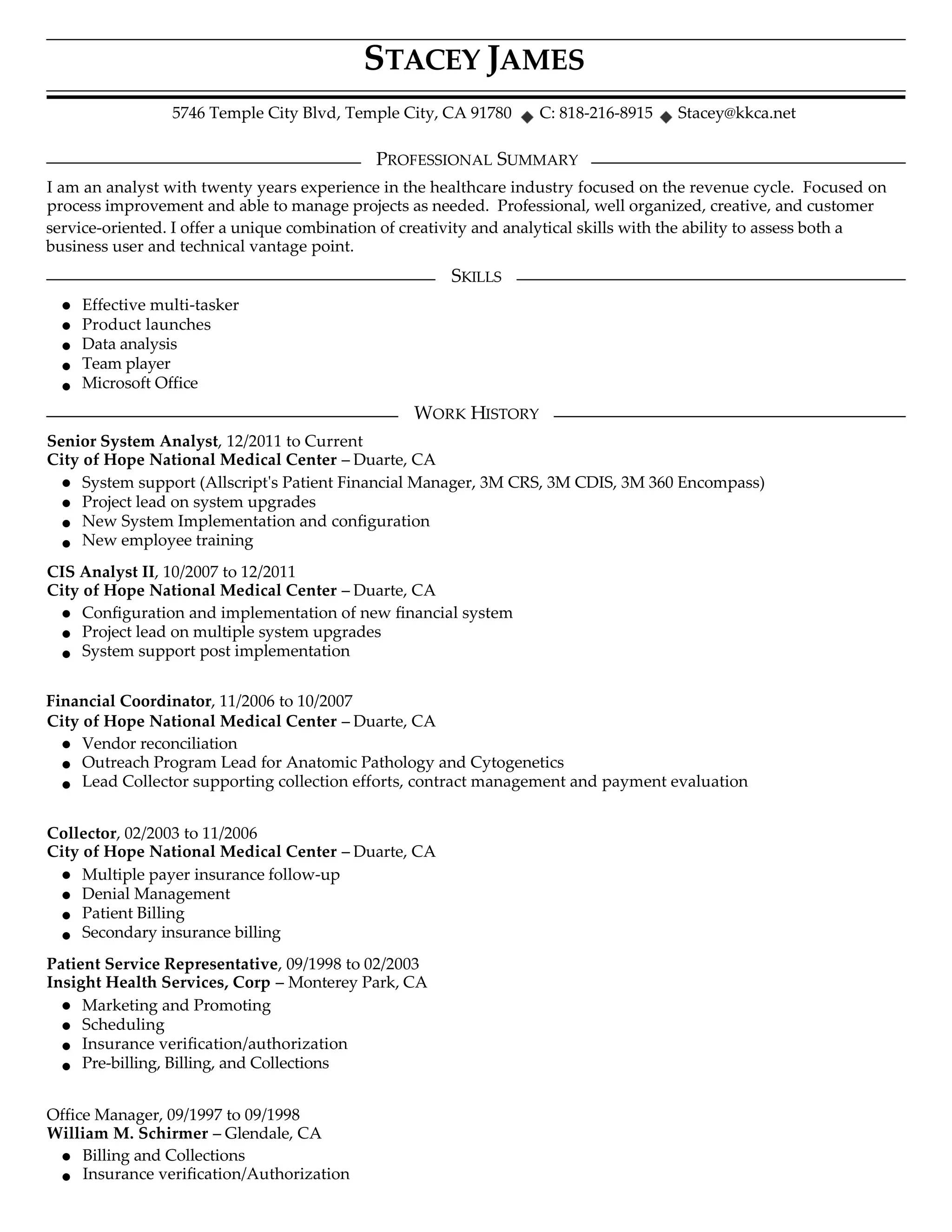 Stacey James Resume 1 | PDF | Healthcare Industry | Industries
