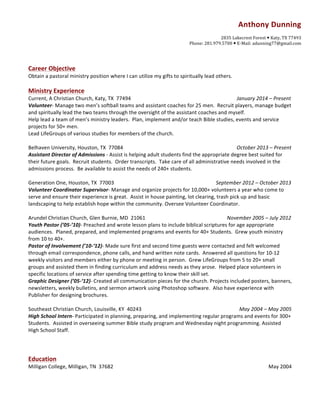 Anthony Dunning's Ministry Resume | PDF