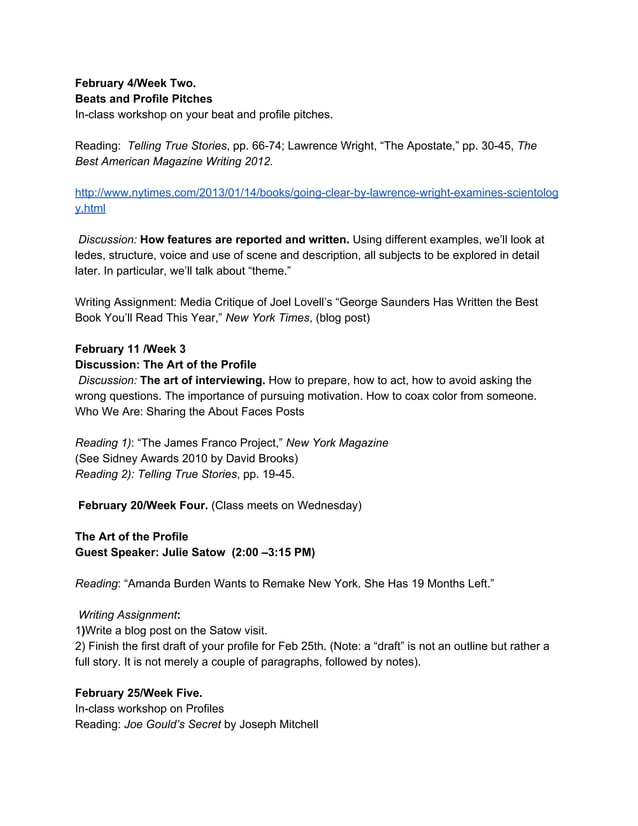 Feature Writing Syllabus-Bernstein | PDF