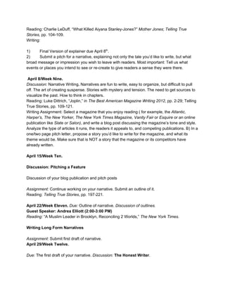 Feature Writing Syllabus-Bernstein | PDF