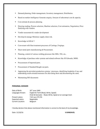 KANDAVEL -Purchase & Vendor development Manager-Resume | DOC