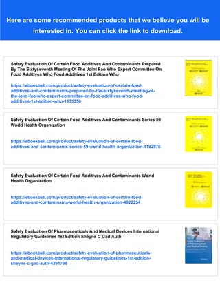 Safety Evaluation Of Certain Food Additives Who Food Additives Series ...