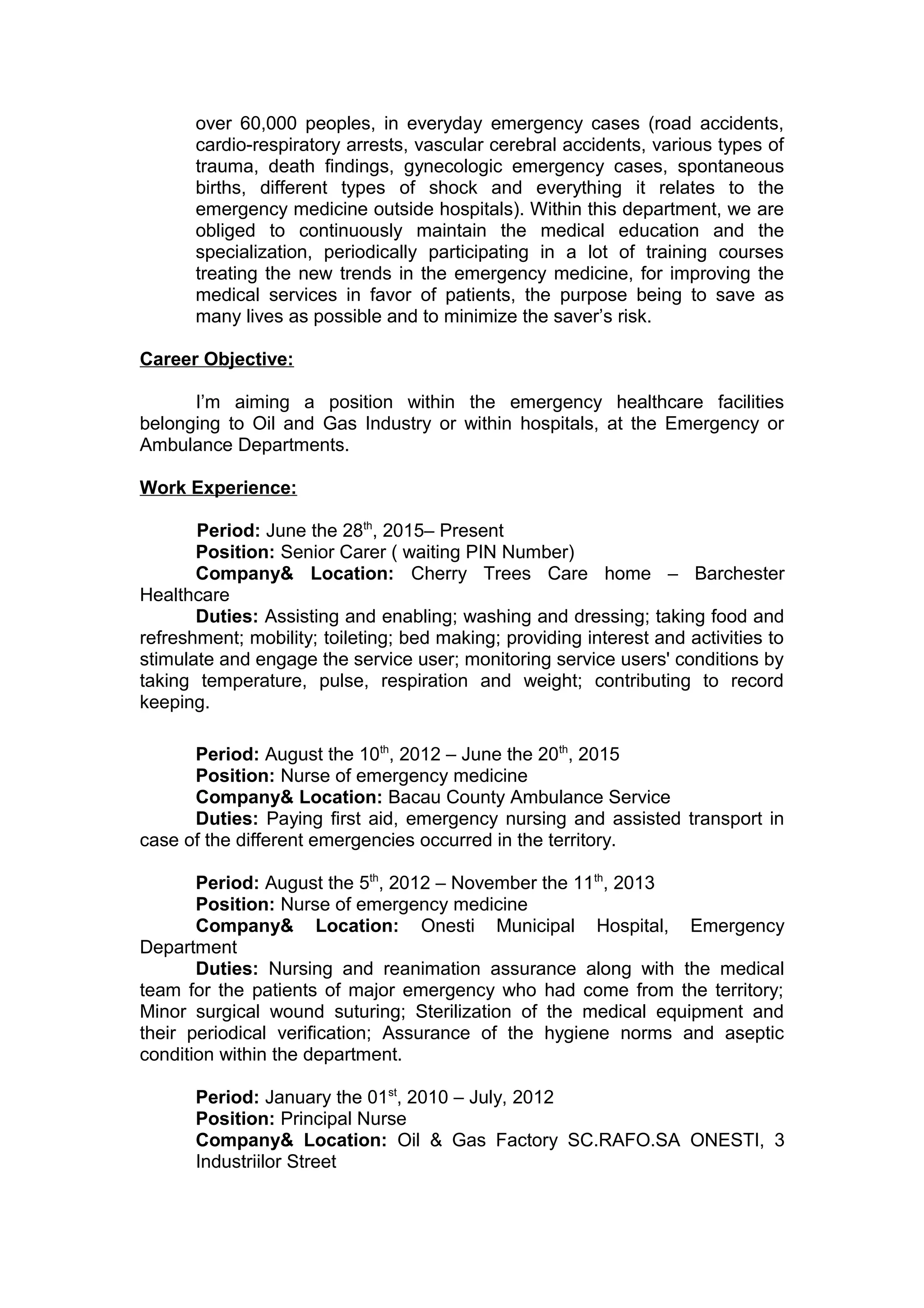 FERENT CRISTIAN - CV eng | DOC | First Aid | Injuries