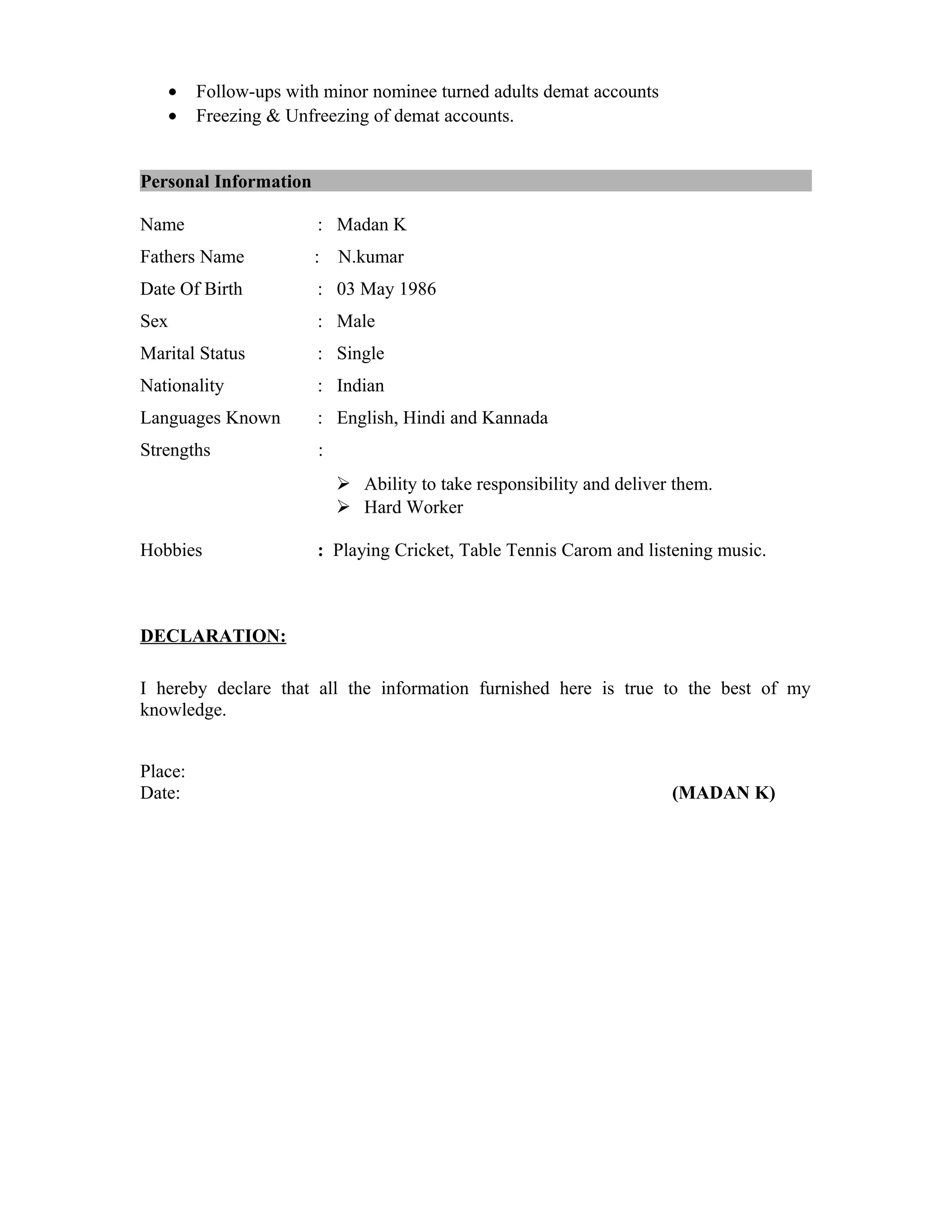 Madan Resume | DOC | Business Banking & Finance | Business