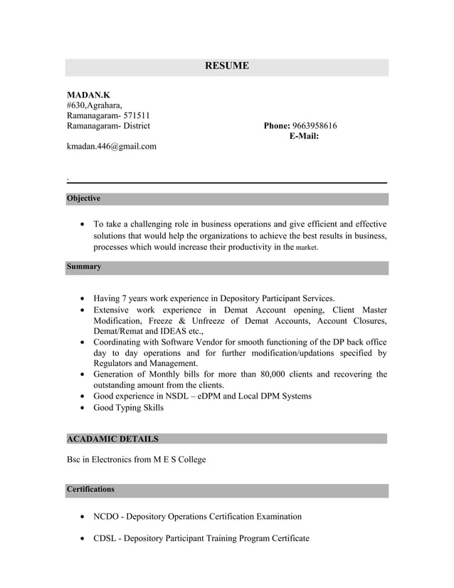 Madan Resume | DOC | Business Banking & Finance | Business
