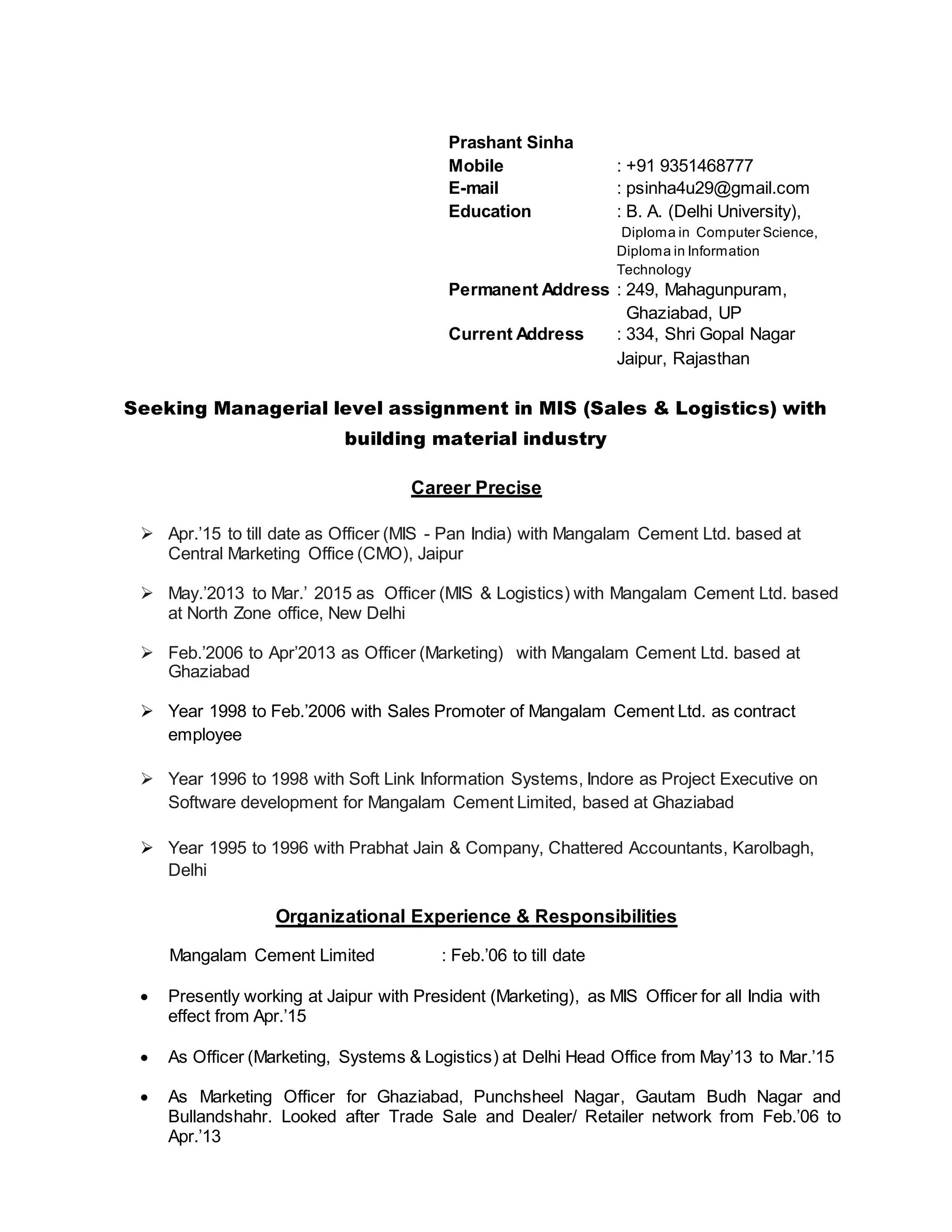 PRASHANT SINHA - RESUME | DOCX