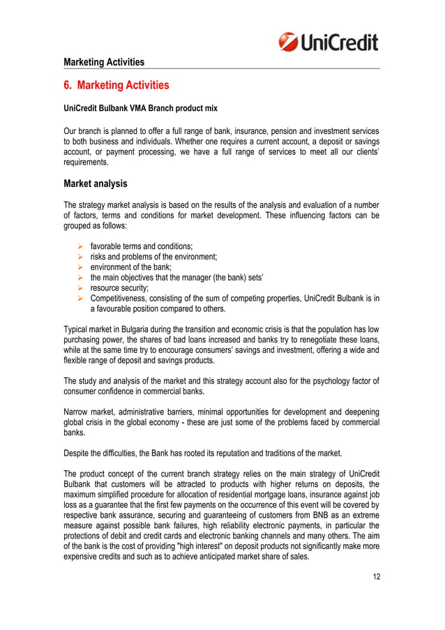 UniCredit Bulbank VMA branch Development Strategy, Kristina Prodanova | PDF