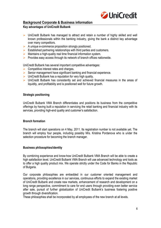 UniCredit Bulbank VMA branch Development Strategy, Kristina Prodanova | PDF