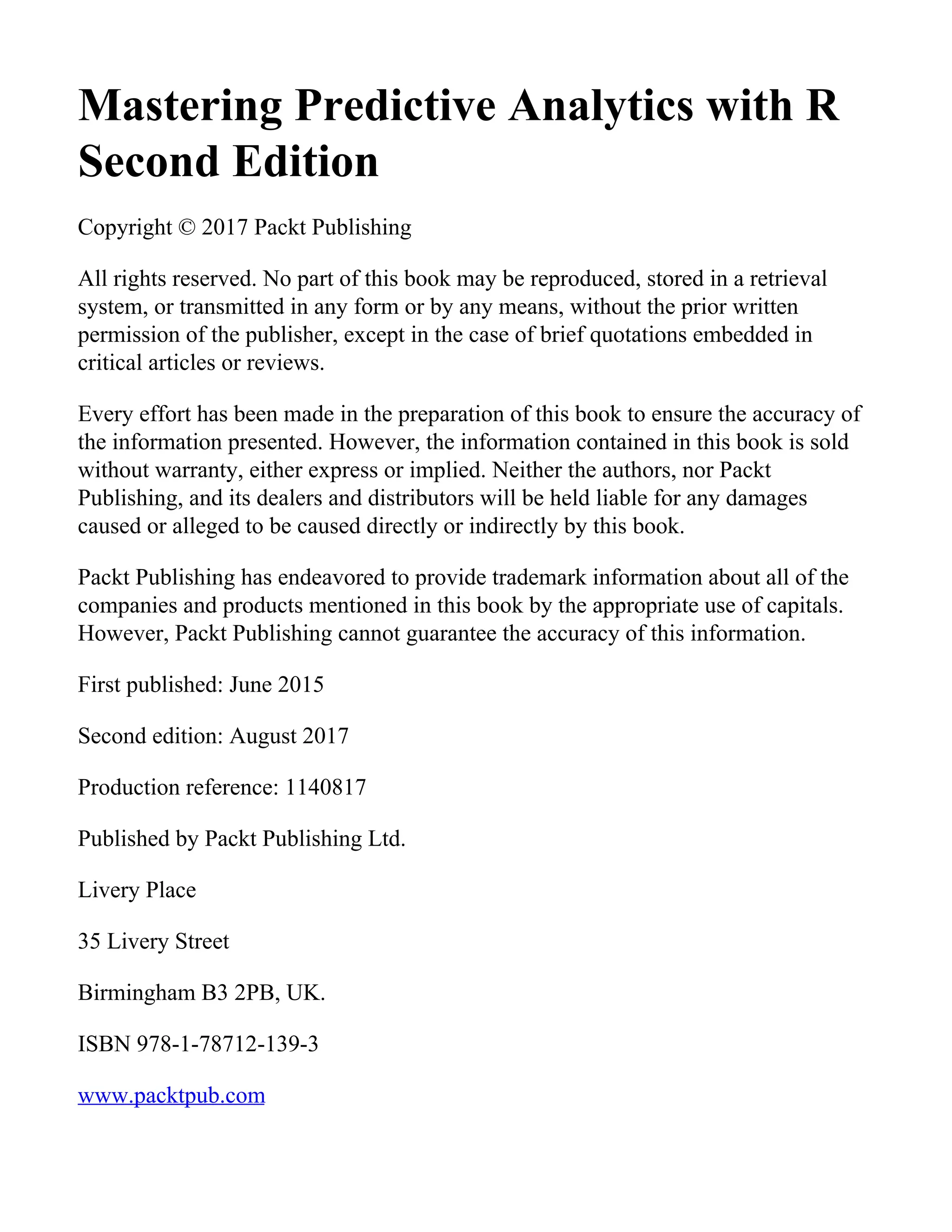 Mastering Predictive Analytics with R 2nd edition Edition Forte | PDF