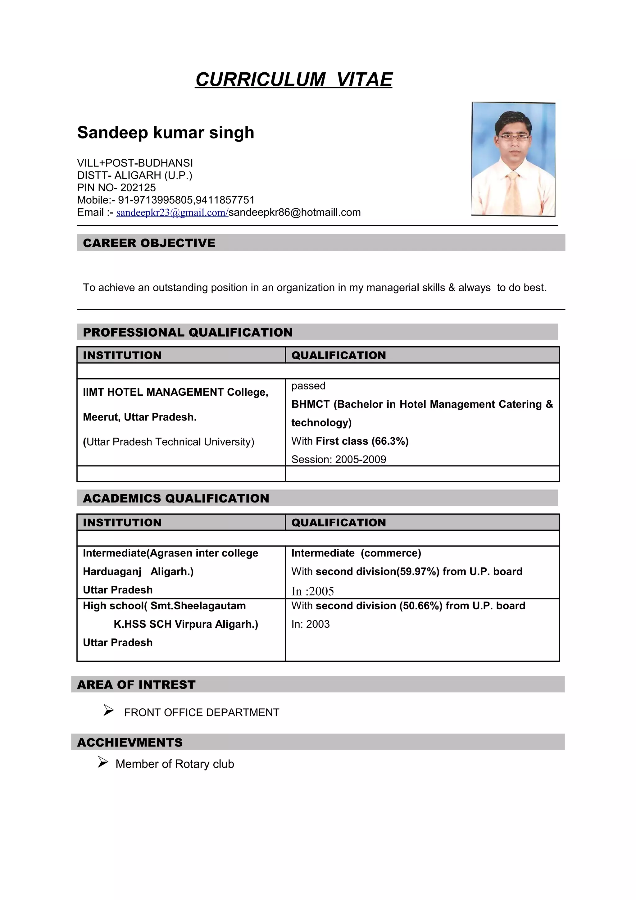 cv sandeep | PDF