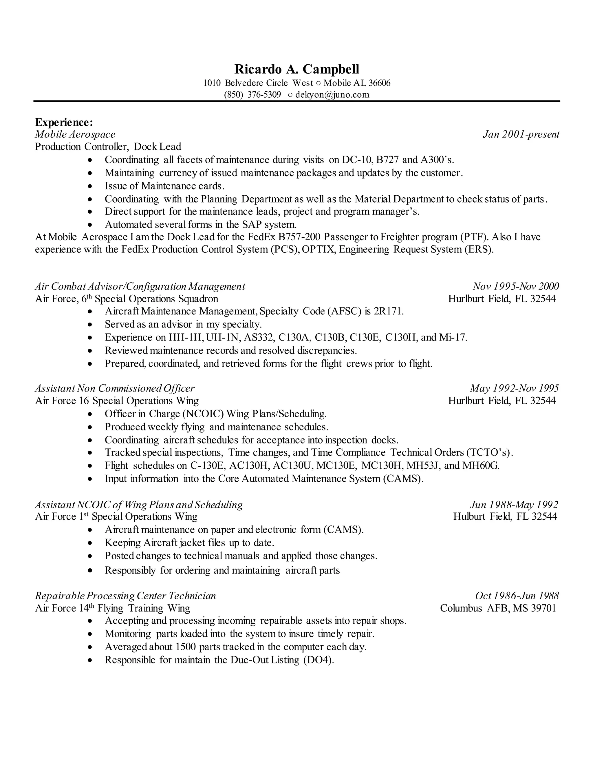 rickresume2016 | DOCX | Aviation Industry | Industries