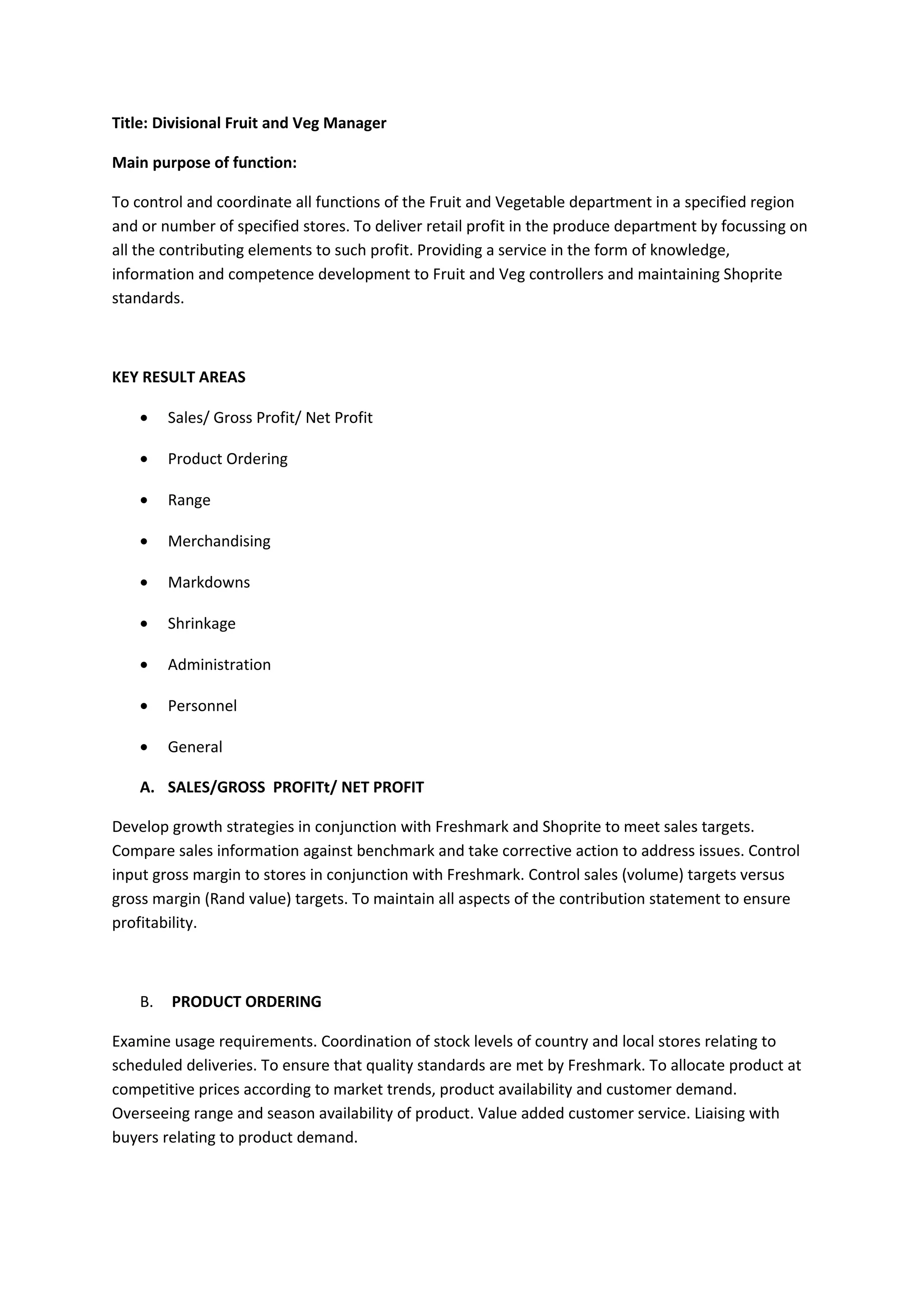 Employment Outline Freshmark | DOC