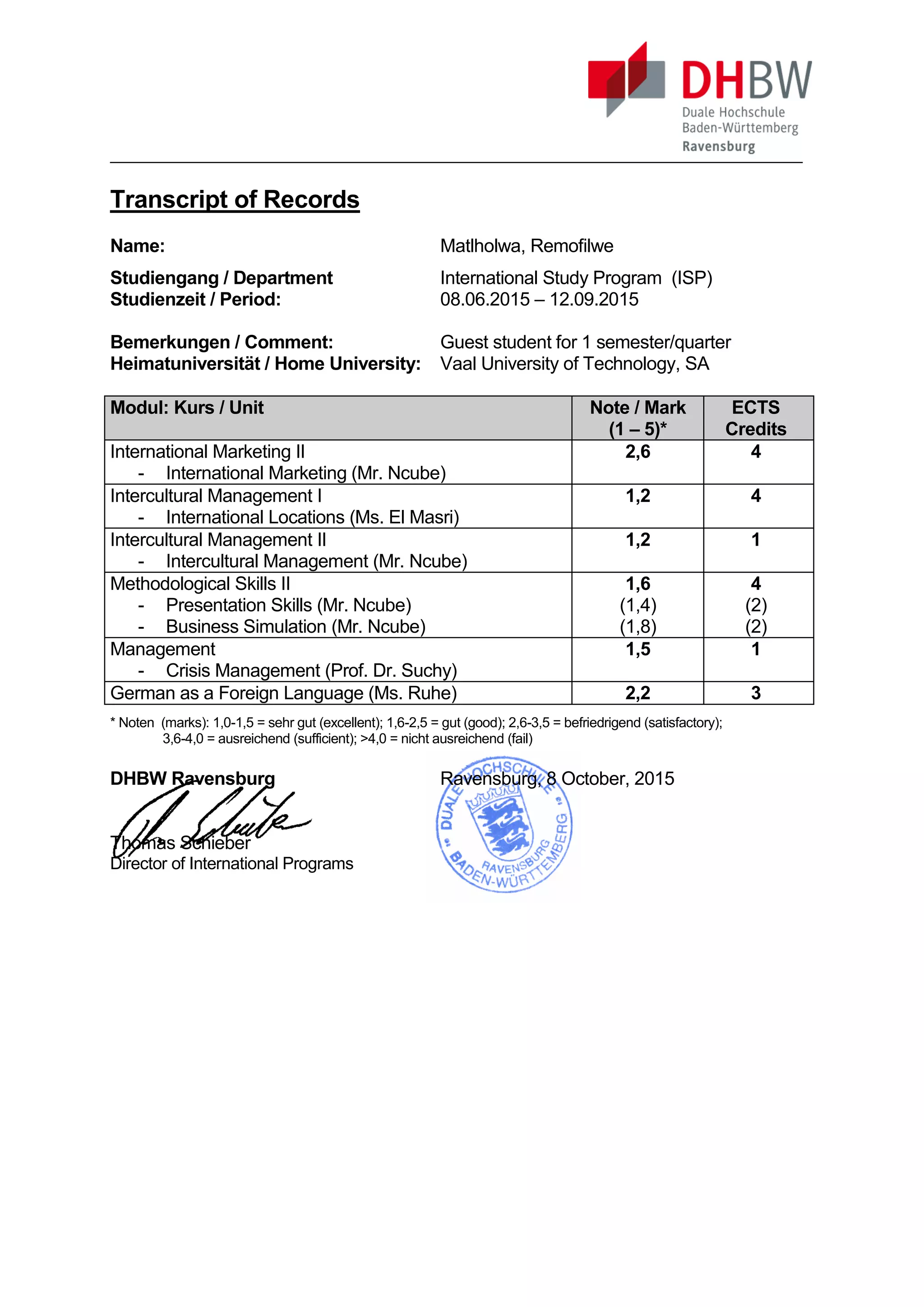 Matlholwa-Remoflilwe_DHBW_Transcript | PDF