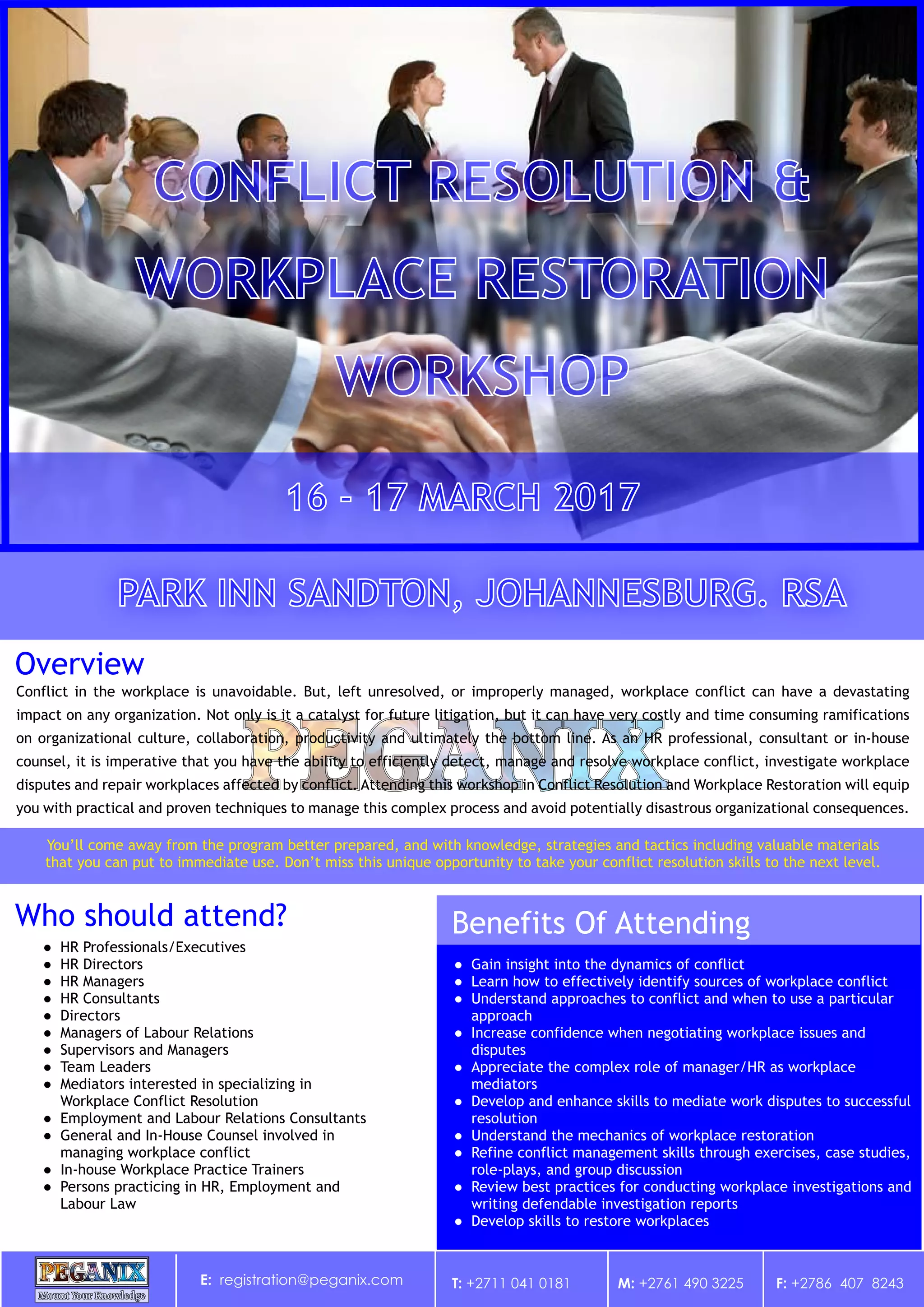 Conflict Resolution And Workplace Restoration Workshop Pdf