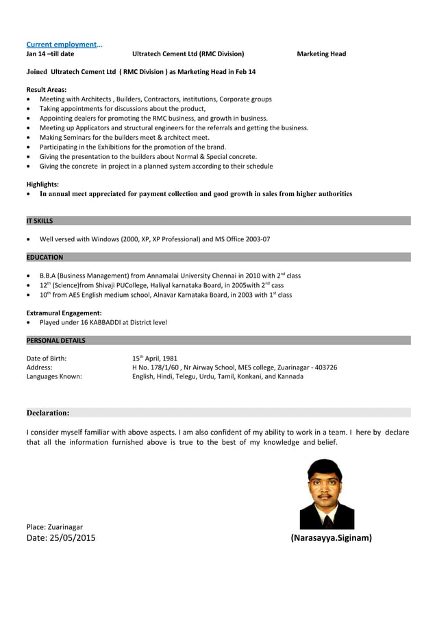 Biodata narasayya | DOC