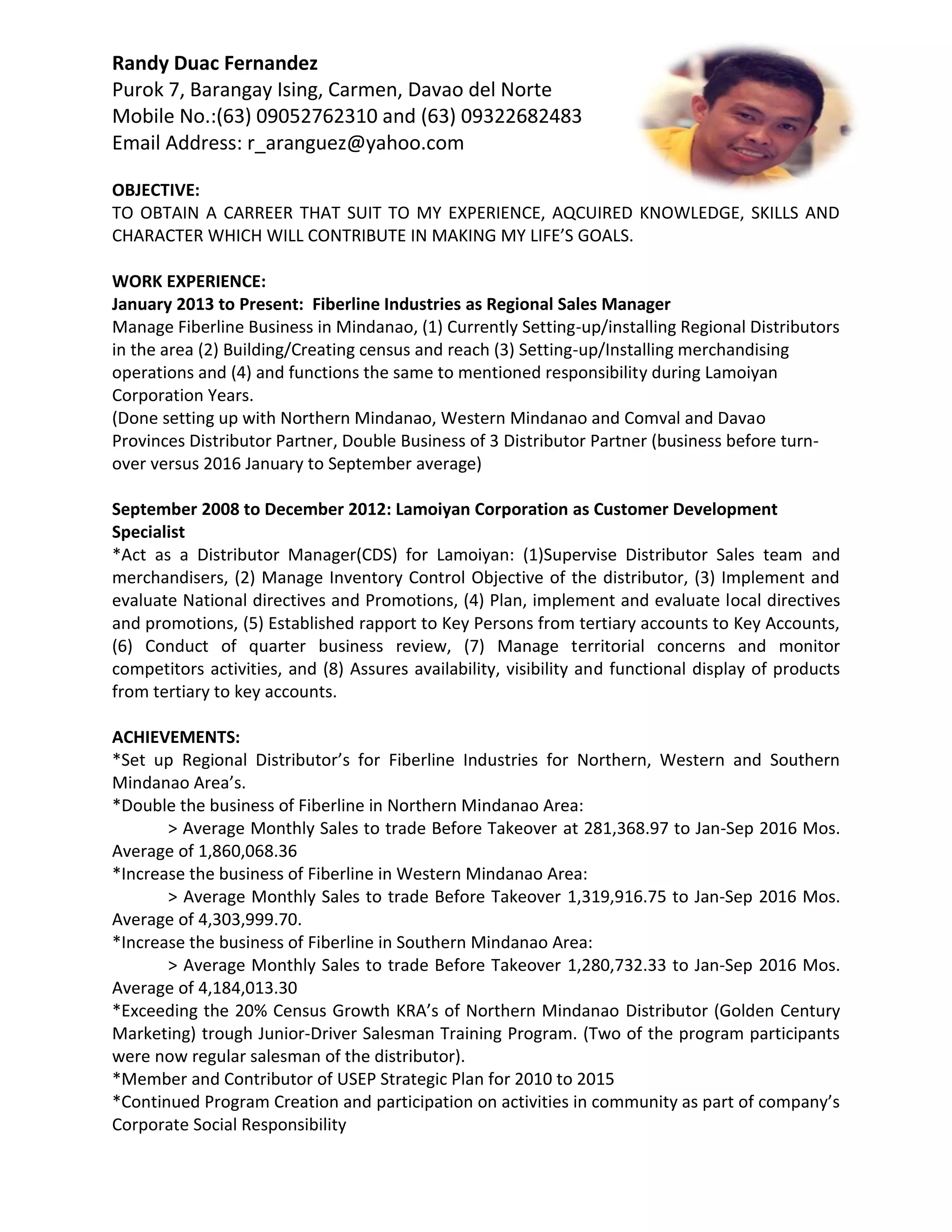 Randy D. Fernandez (CV) | PDF | Sales | Business