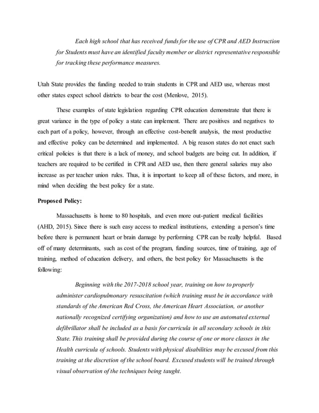CPR Policy Proposal | DOCX | First Aid | Injuries