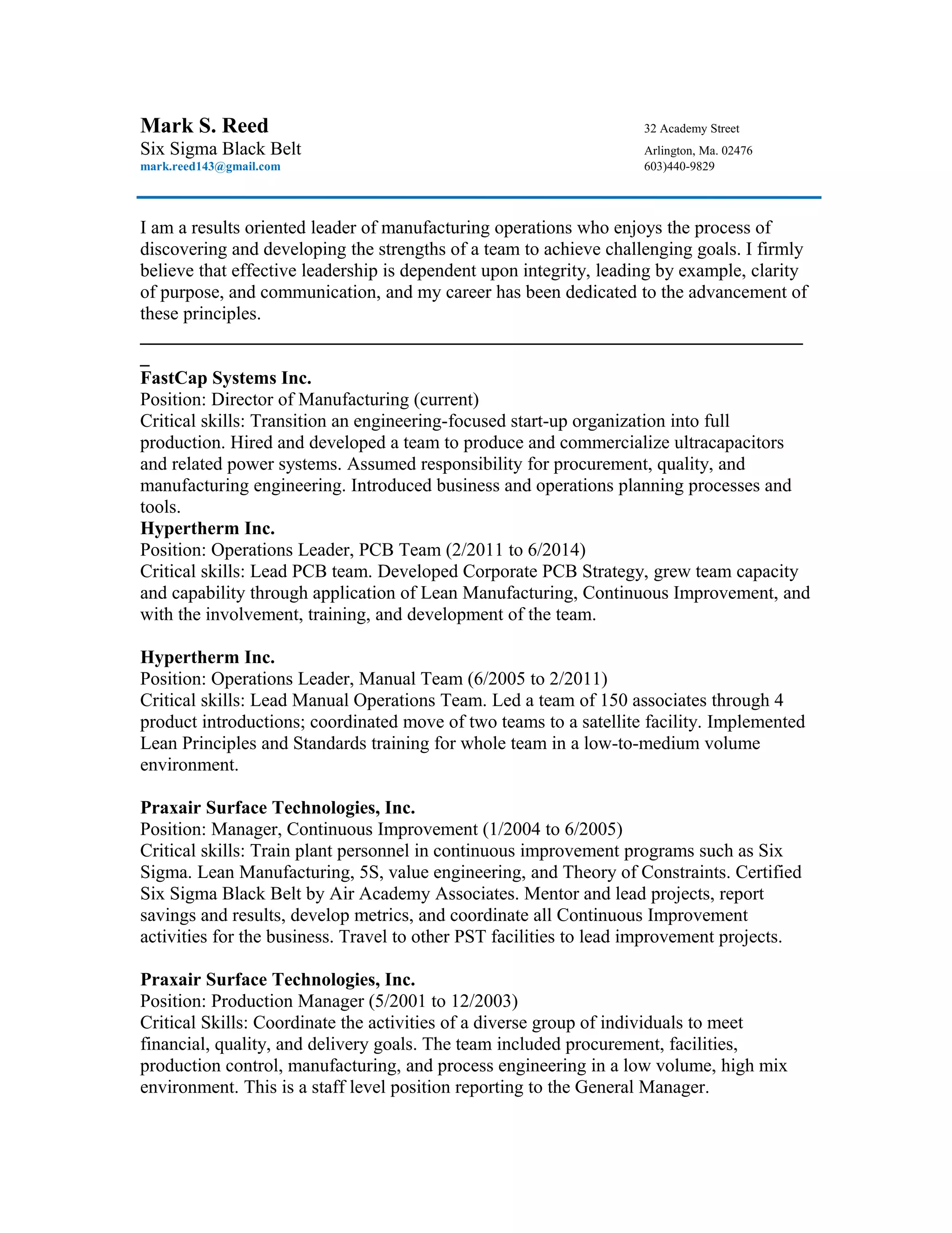 Mark Reed Resume 2016 | PDF