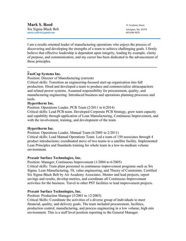 Mark Reed Resume 2016 | PDF