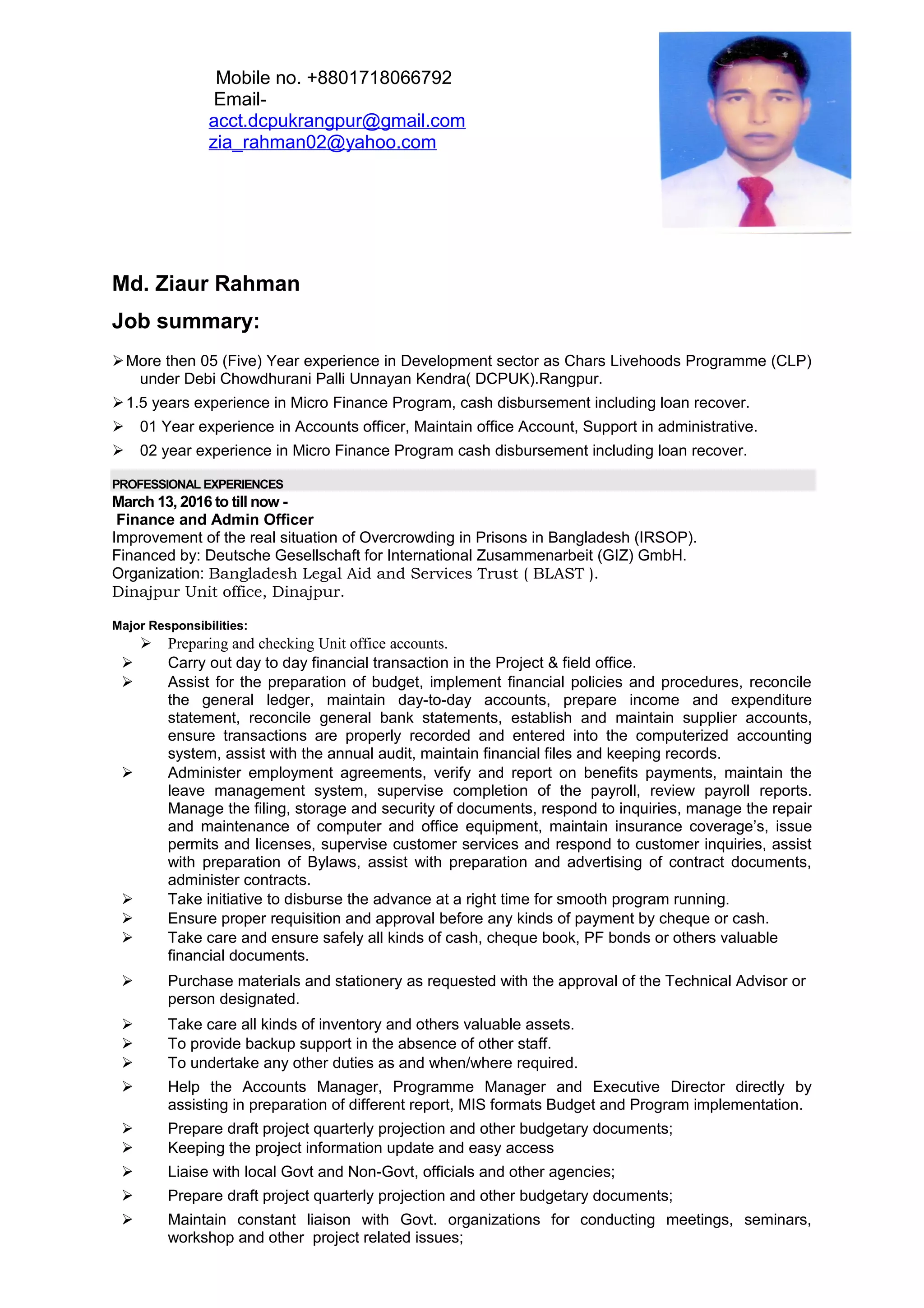 CV of Md. Ziaur Rahman.... | DOC