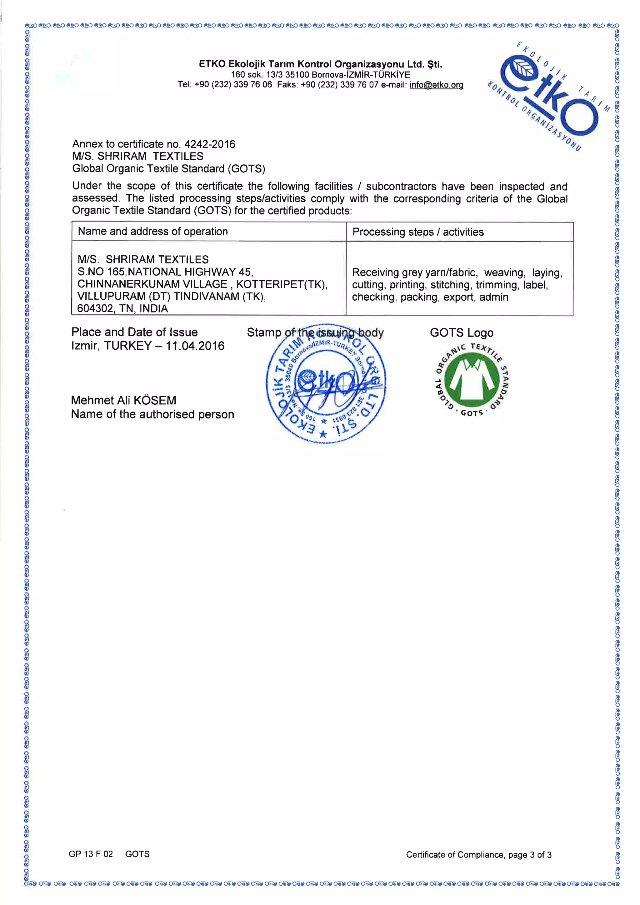 GOTS CERTIFICATE | PDF