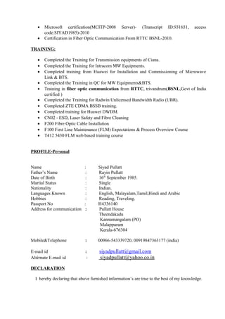 Siyad_Pullatt_Engineer_Resume | DOC | Telecommunications Industry ...