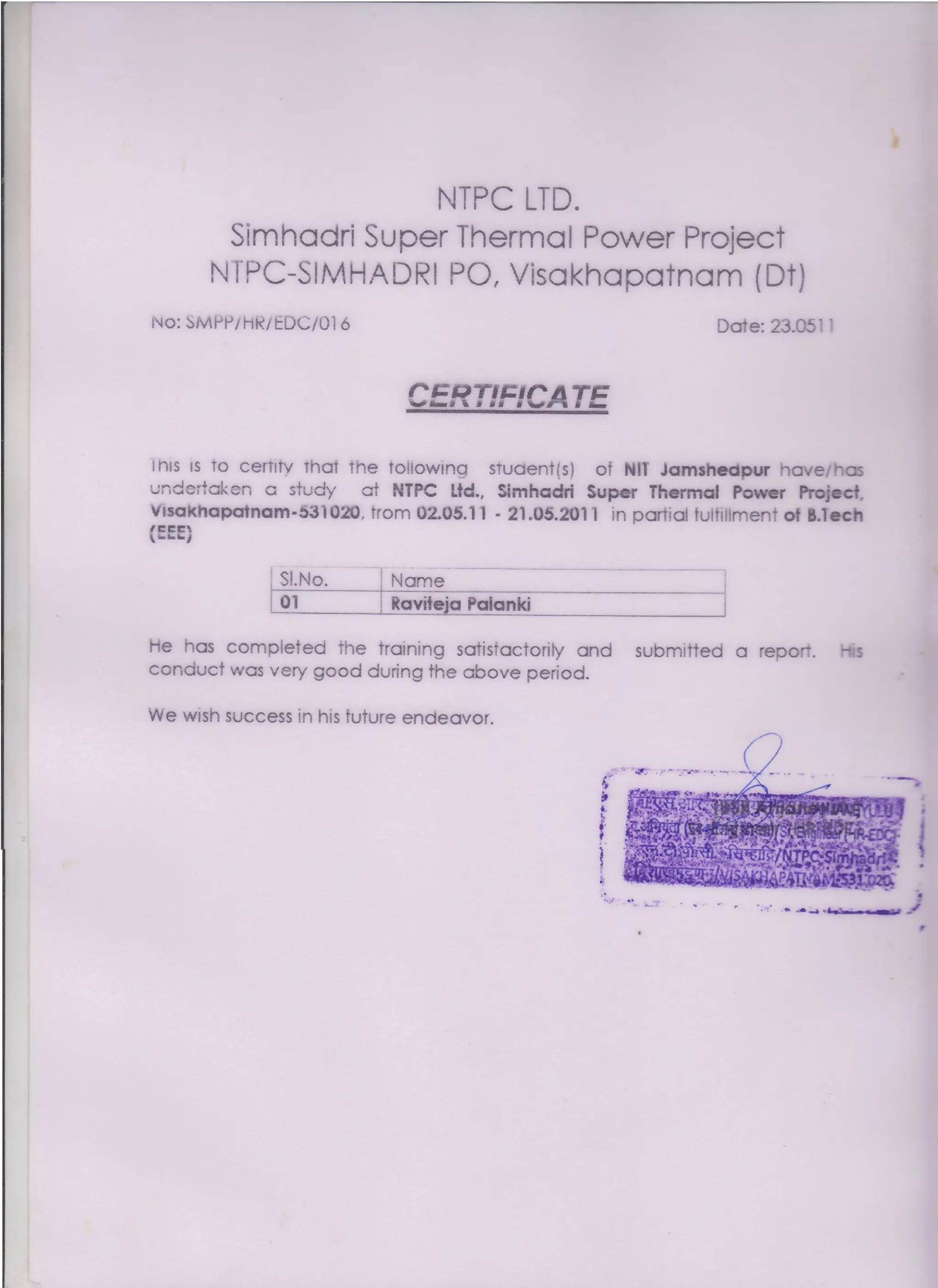 NTPC internship | PDF