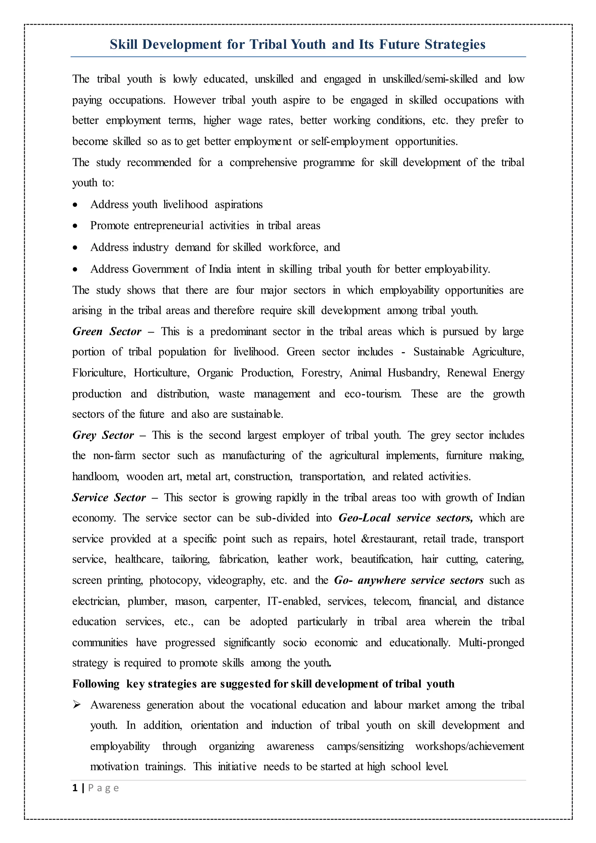 Skill Development for Tribal Youth and Its Future Strategies | DOCX