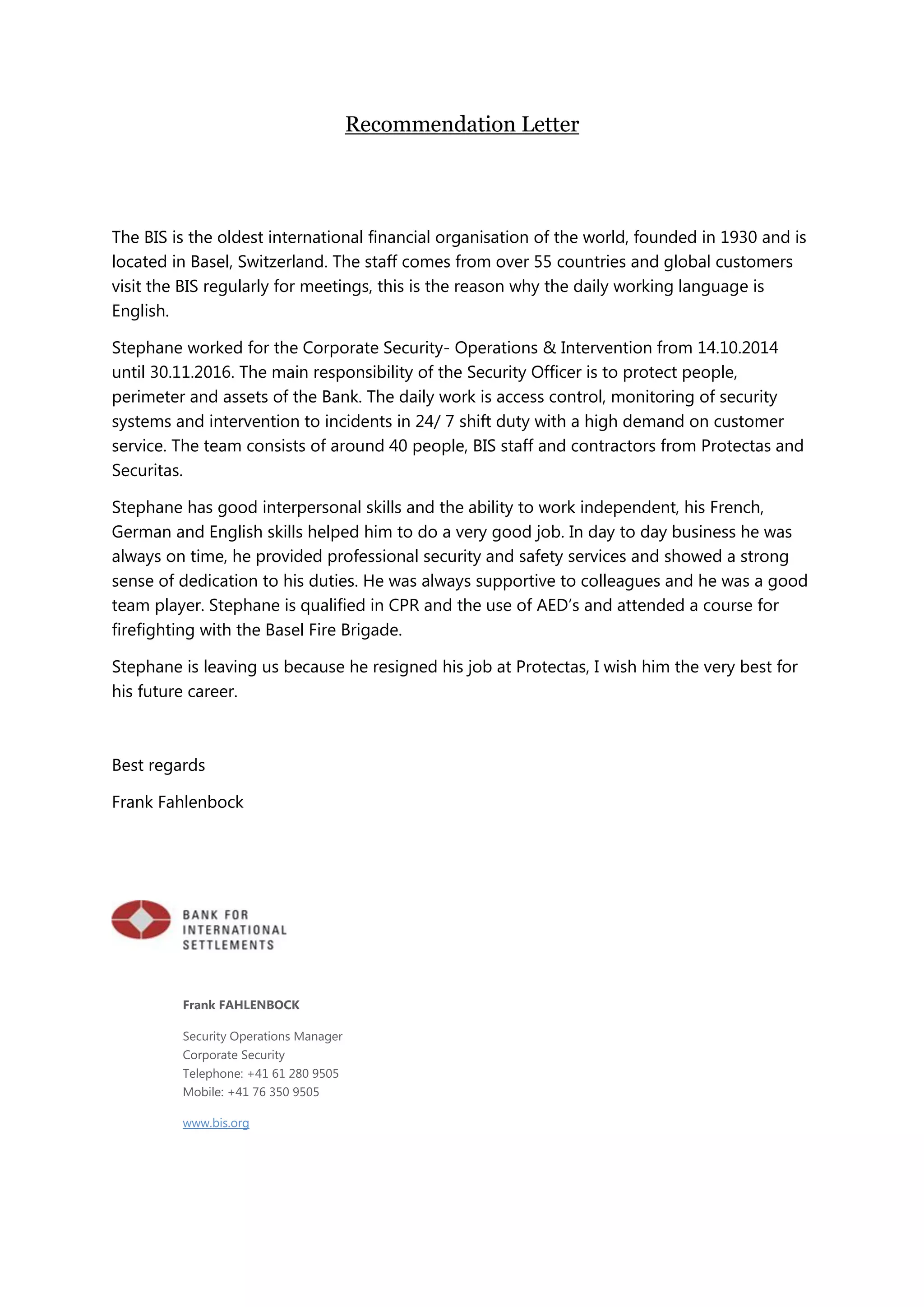 Recommendation Letter BIS | PDF