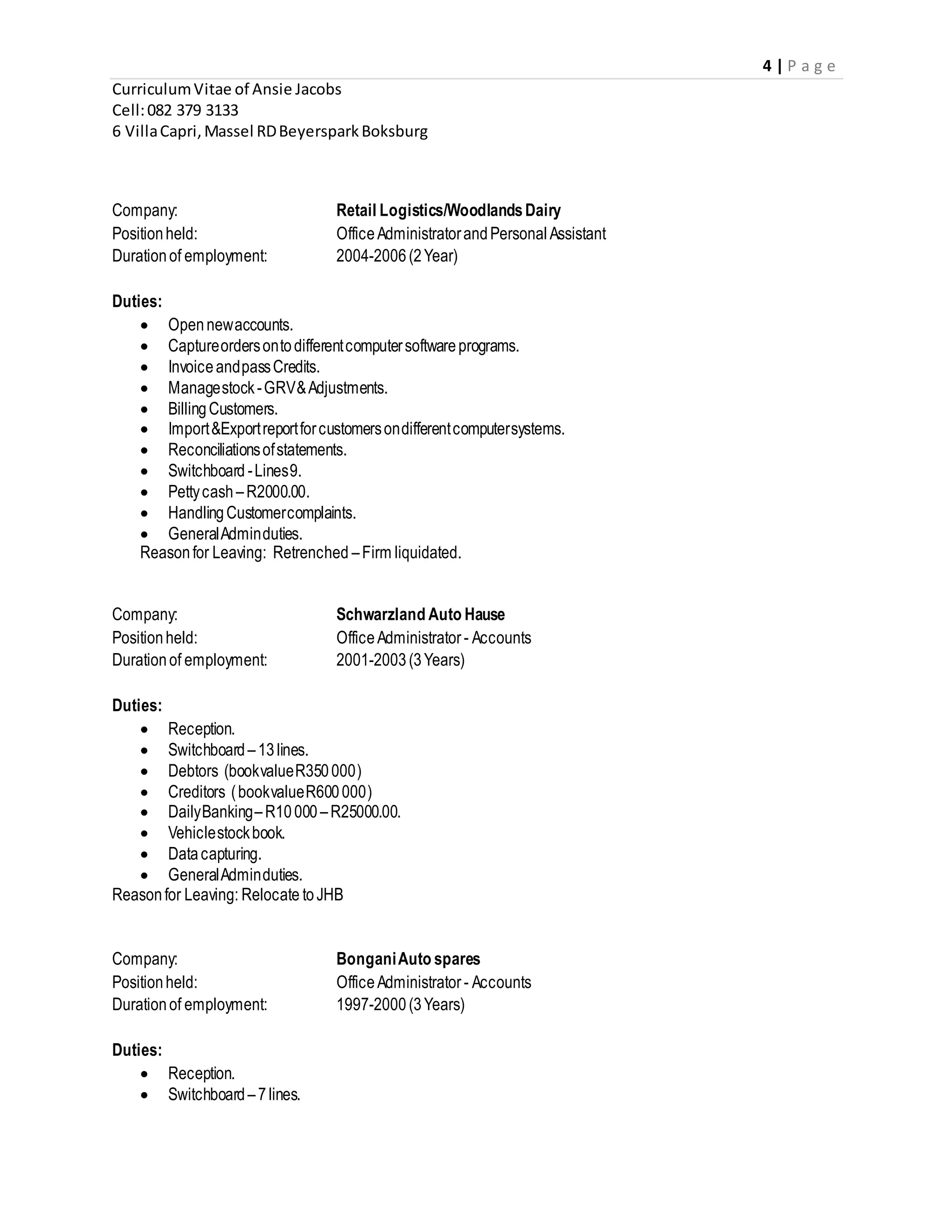 CV - ANSIE JACOBS | PDF