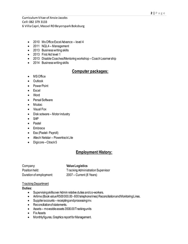 CV - ANSIE JACOBS | PDF