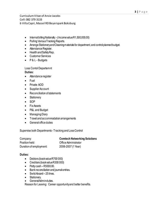 CV - ANSIE JACOBS | PDF