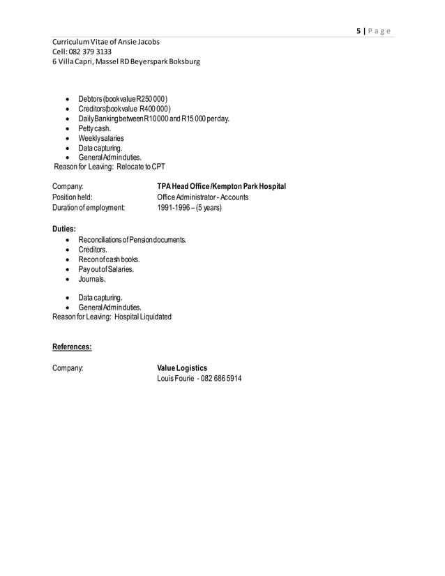 CV - ANSIE JACOBS | PDF