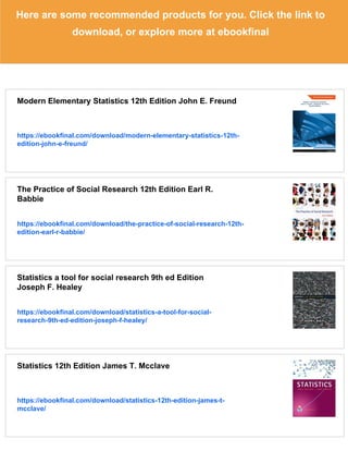Elementary Statistics in Social Research 12th Edition Jack A. Levin | PDF