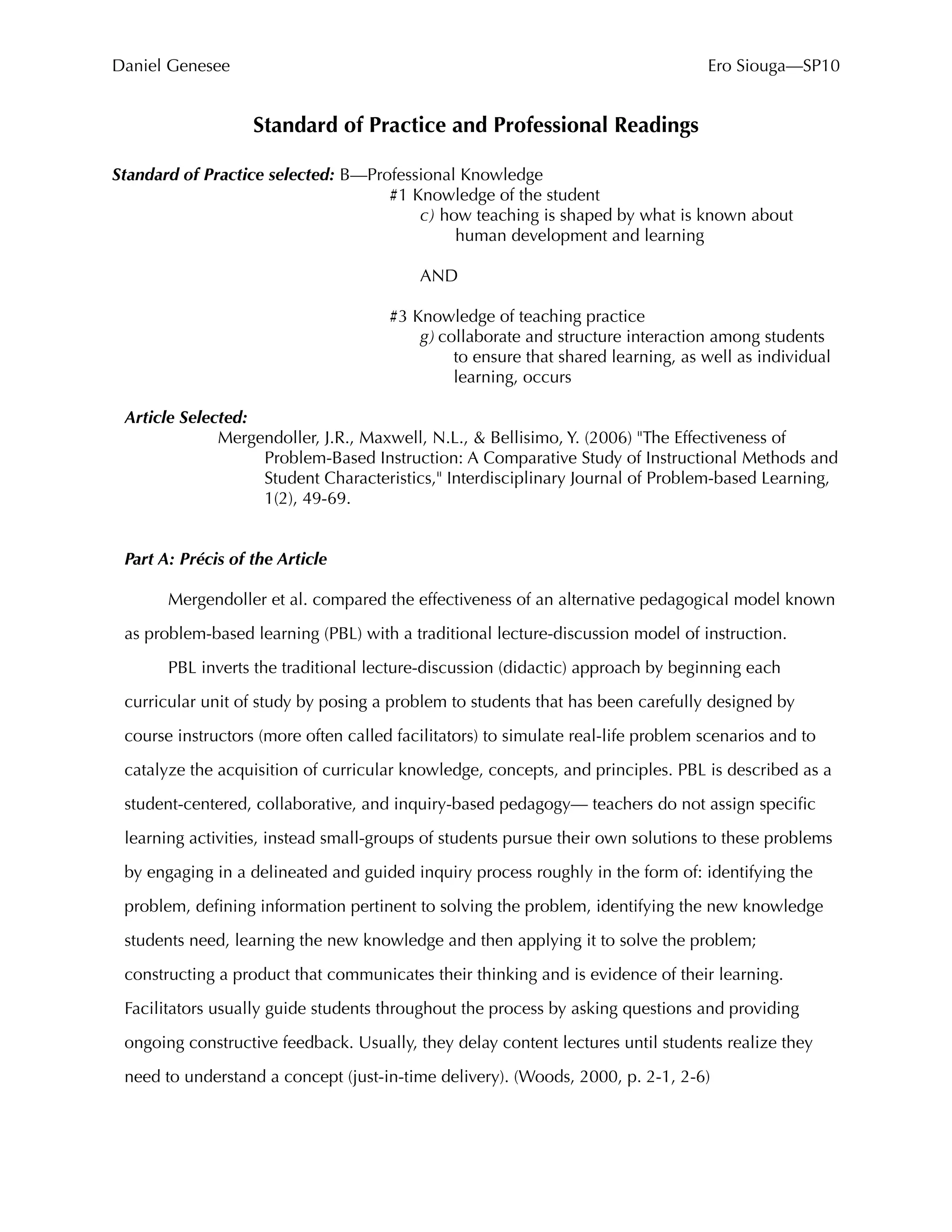 Standard of Practice-Professional Knowledge—Evidence for Problem-based ...