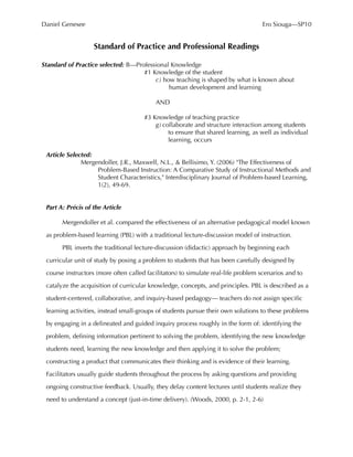 Standard of Practice-Professional Knowledge—Evidence for Problem-based Learning Instruction in ...