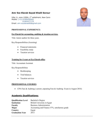 Amr Ezz Elarab Sorour CV | PDF | Business Accounting & Finance | Business