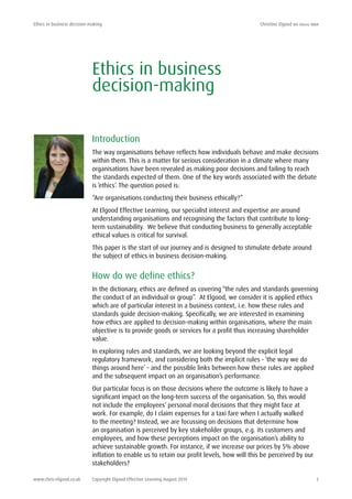 Ethics in business decision-making August 2014 | PDF | Business ...