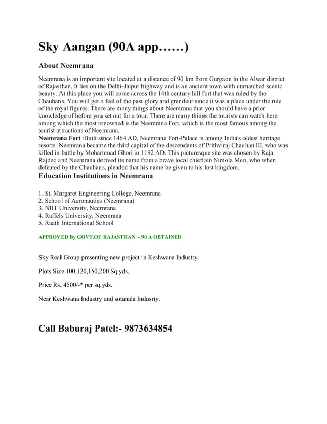 90 a approved plots neemrana behror,nh8 3 | DOCX